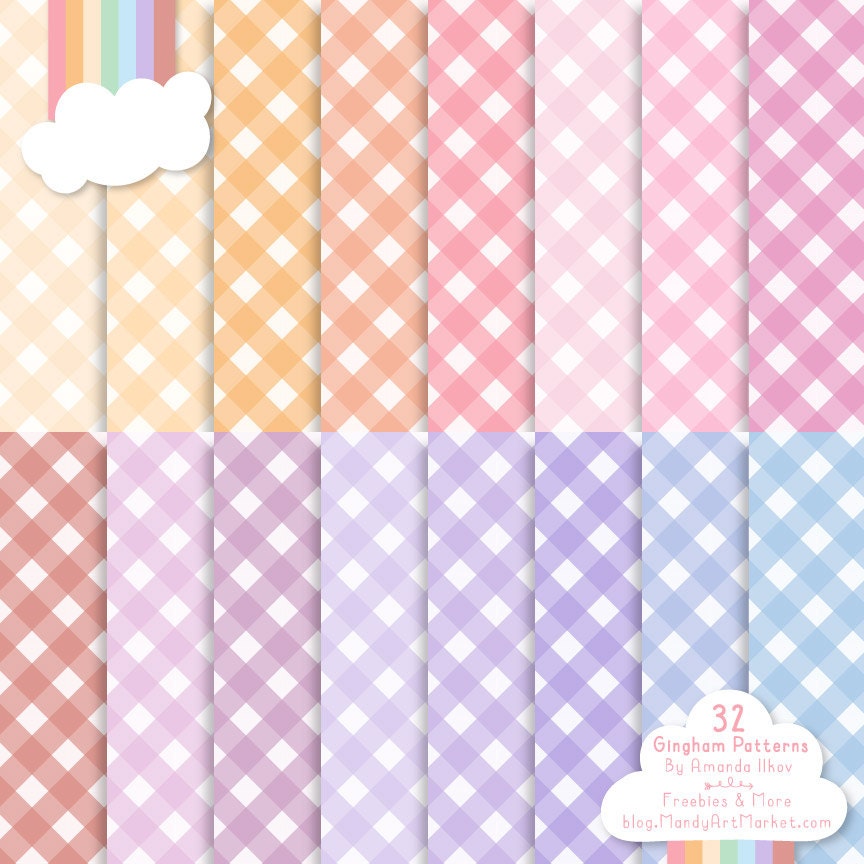 32 Professional Pastel Gingham Digital Papers - Baby Gingham, Gingham ...