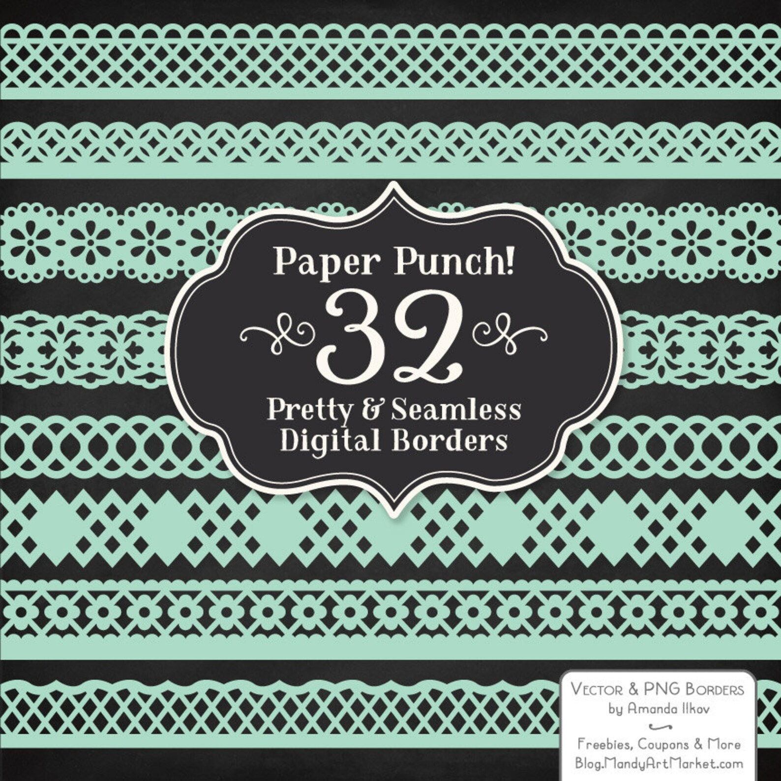 32 Premium Mint Paper Punch Lace Borders Clipart & Vectors - Mint Lace ...