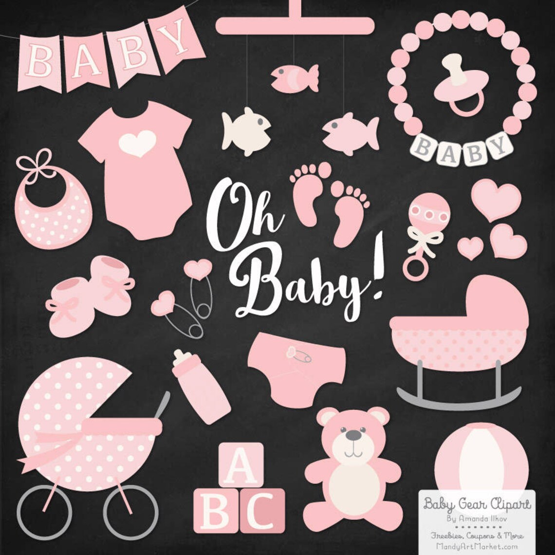 Premium Oh Baby Clipart & Vectors Set in Soft Pink Soft Pink - Etsy