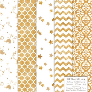 Premium Gold Foil White Digital Papers Party Patterns, Party Digital ...