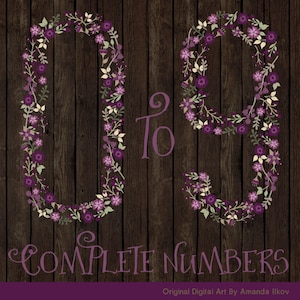 Premium Floral Numbers Clipart & Vectors in Plum - Plum Flower Numbers ...