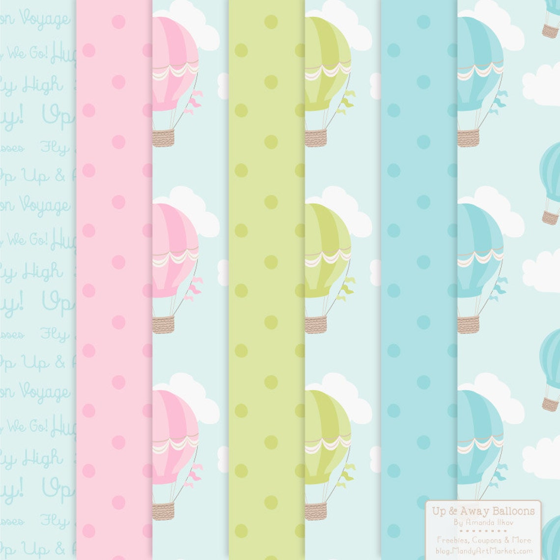 Fresh Hot Air Balloons Clipart With Digital Papers - Bright Hot Air ...