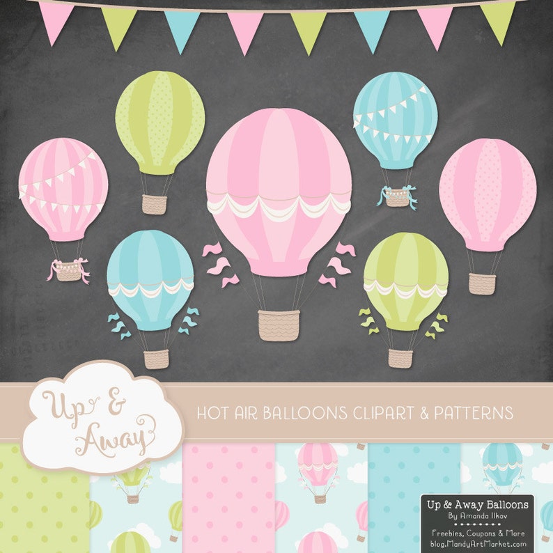 Fresh Hot Air Balloons Clipart With Digital Papers Bright - Etsy