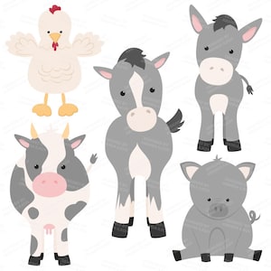Premium Grey Farm Animals Clip Art & Vectors - Grey Farm Animals ...