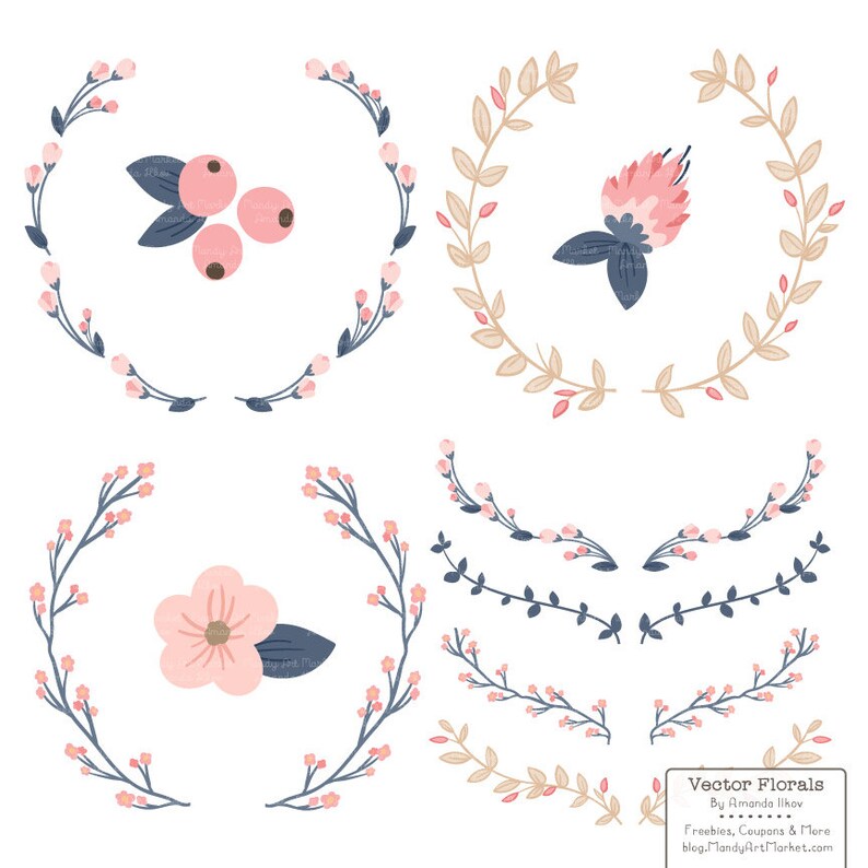 Premium Floral Wreaths & Laurels in Navy and Blush - Navy and Pink ...