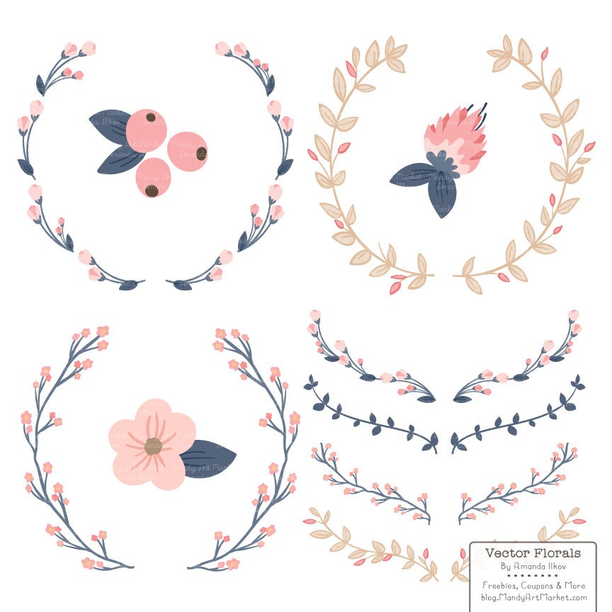 Premium Floral Wreaths & Laurels in Navy and Blush - Navy and Pink ...