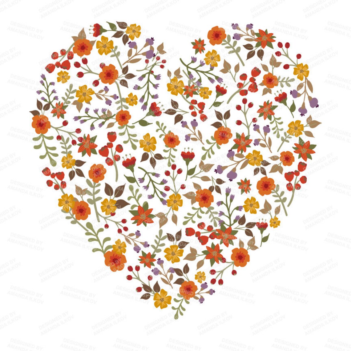 Professional Floral Heart Clipart & Vectors - Floral Heart Clip Art ...