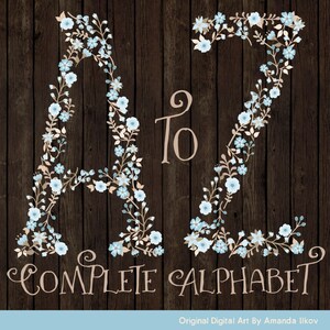 Professional Floral Alphabet Clipart & Vectors Soft Blue Floral ...