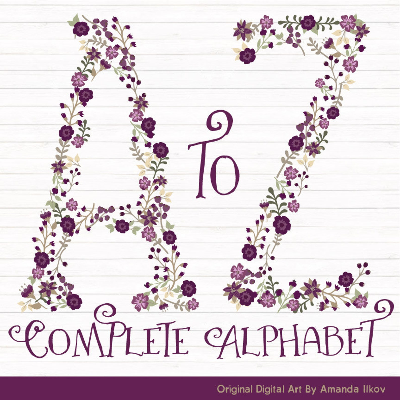 Professional Floral Alphabet Clipart & Vectors Plum Floral | Etsy