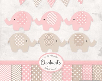 Premium Elephant Clipart Vectors & Digital Papers in Mint | Etsy