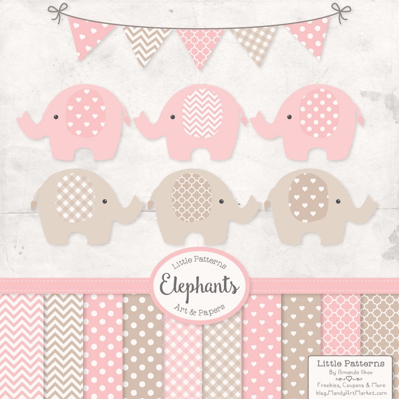 Premium Elephant Clipart Vectors & Digital Papers in Soft - Etsy España
