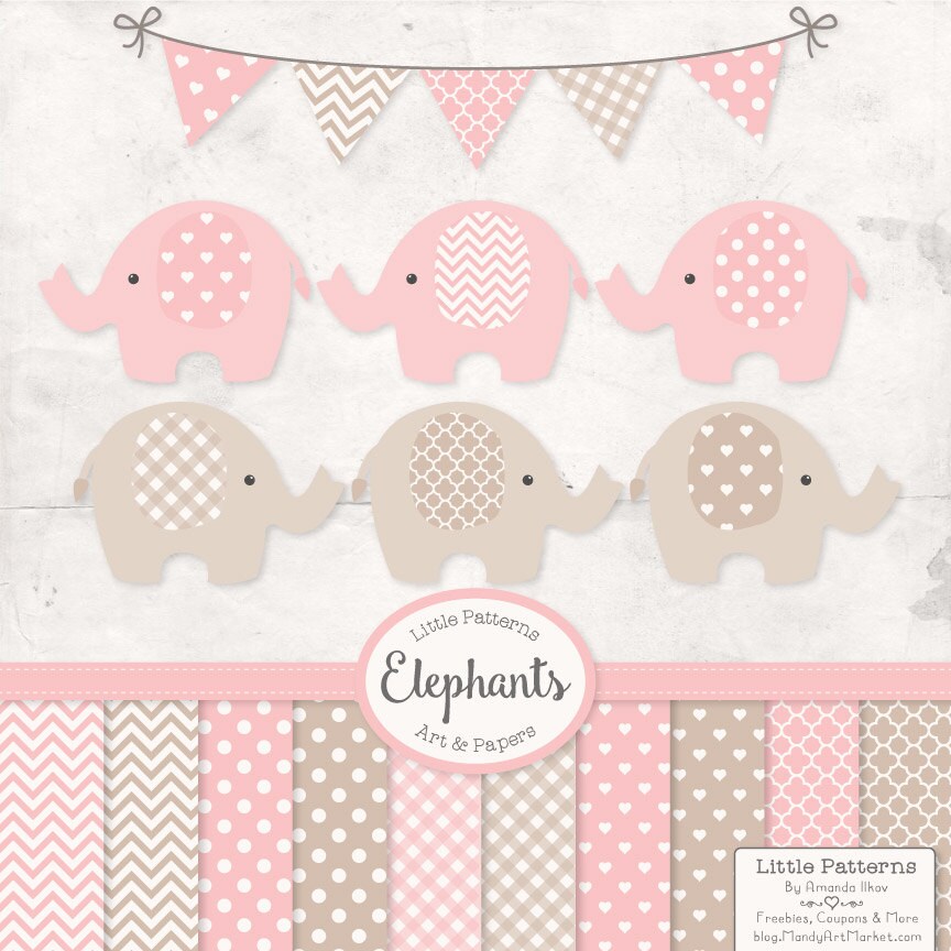 Premium Elephant Clipart Vectors & Digital Papers in Soft | Etsy