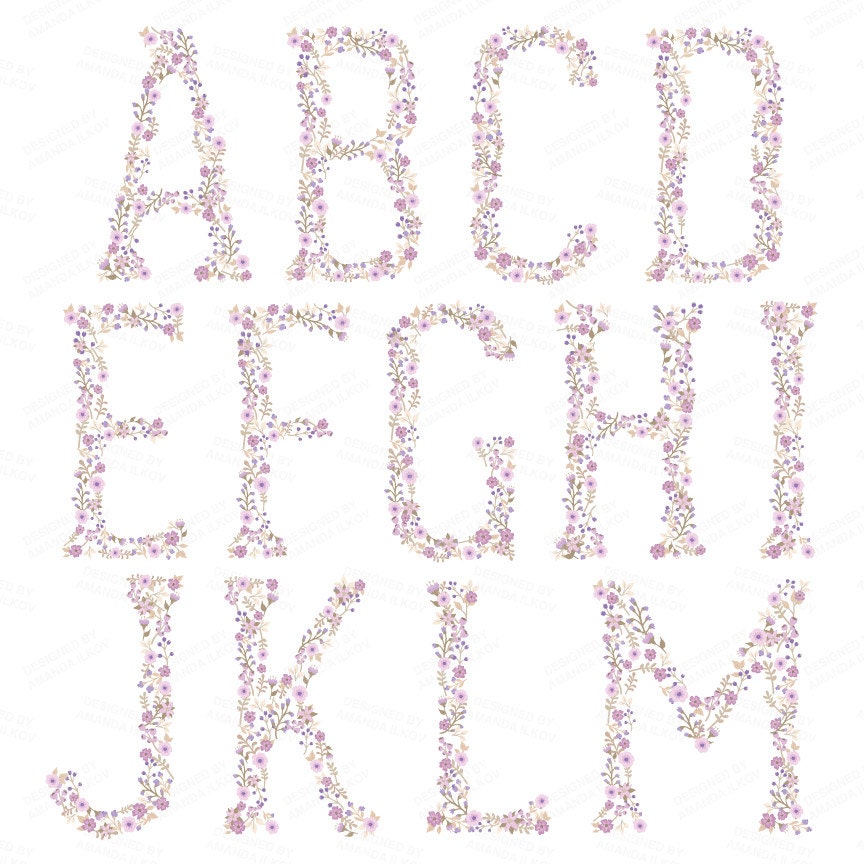 Professional Floral Alphabet Clipart & Vectors - Lavender Floral ...