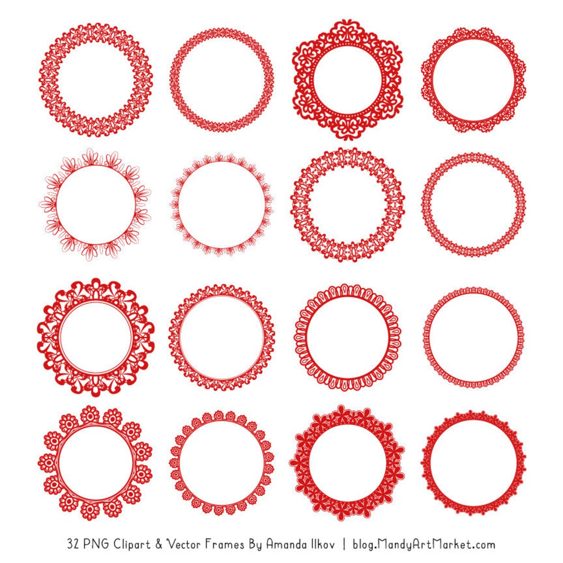Red Round Lace Frames Clipart & Vectors Red Lace Frames Red - Etsy