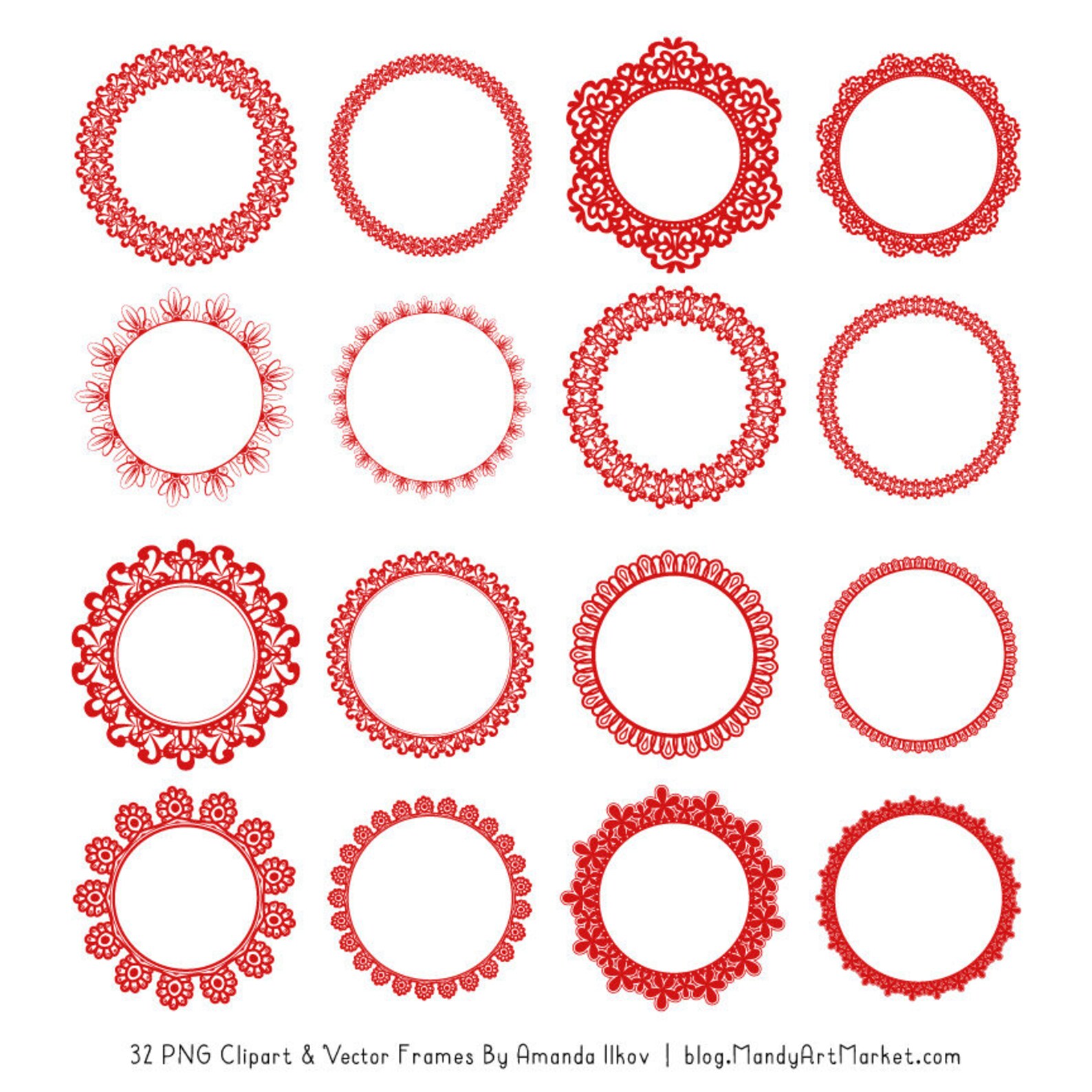 Red Round Lace Frames Clipart & Vectors - Red Lace Frames, Red Vector ...