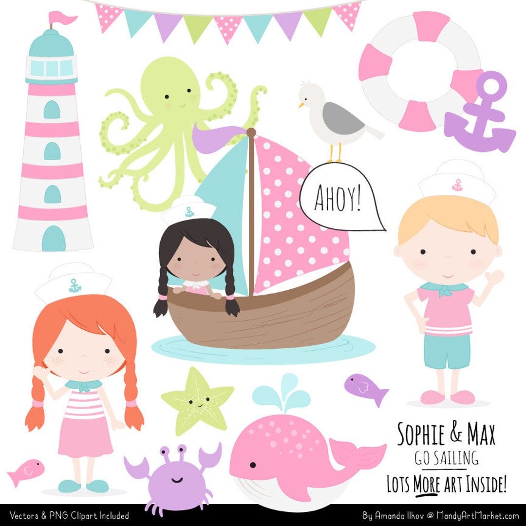 Cute Sailing Clipart in Fresh - Cute Nautical Clipart, Nautical Vectors ...