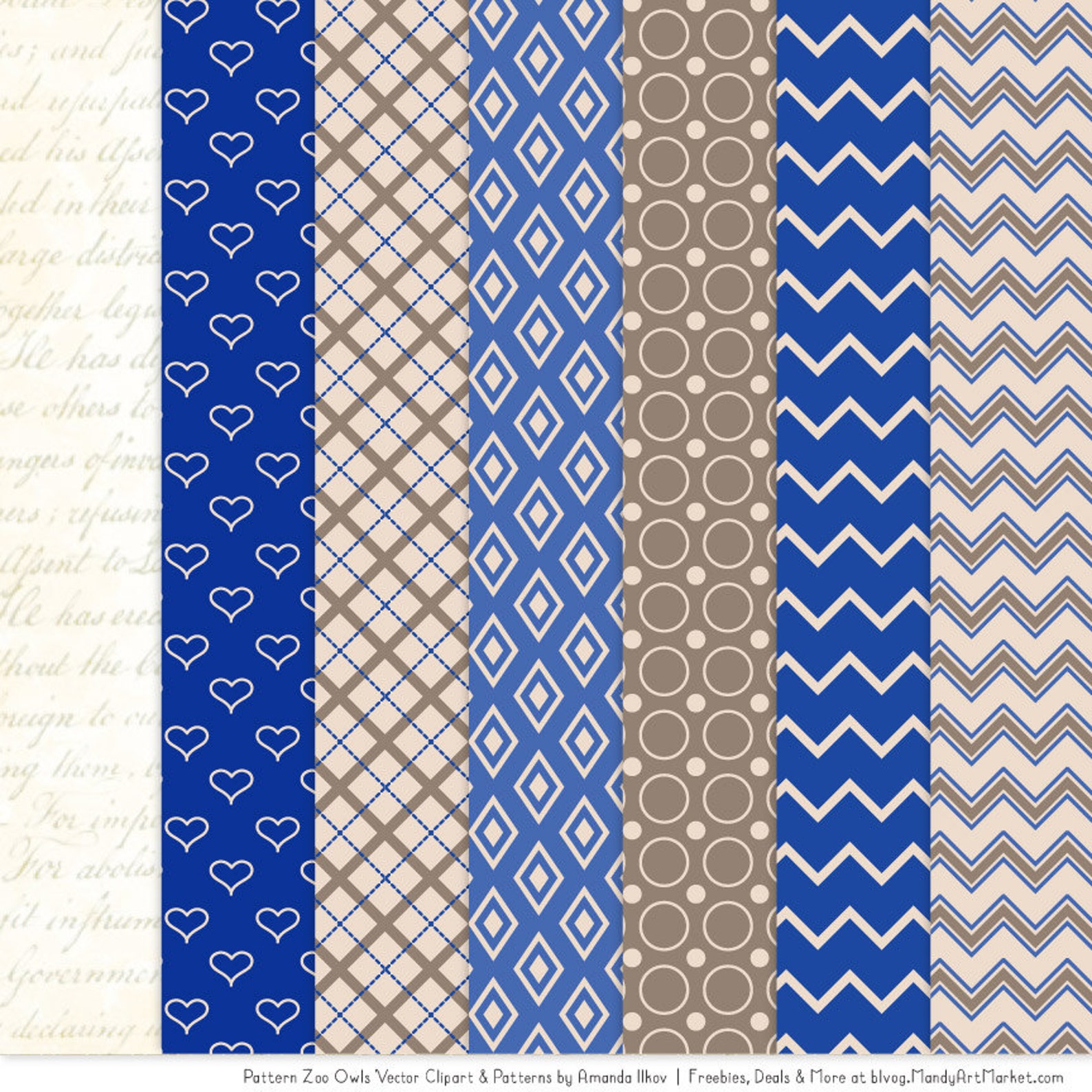 Patterned Royal Blue Owls Clipart and Digital Papers - Blue Owl Clipart ...