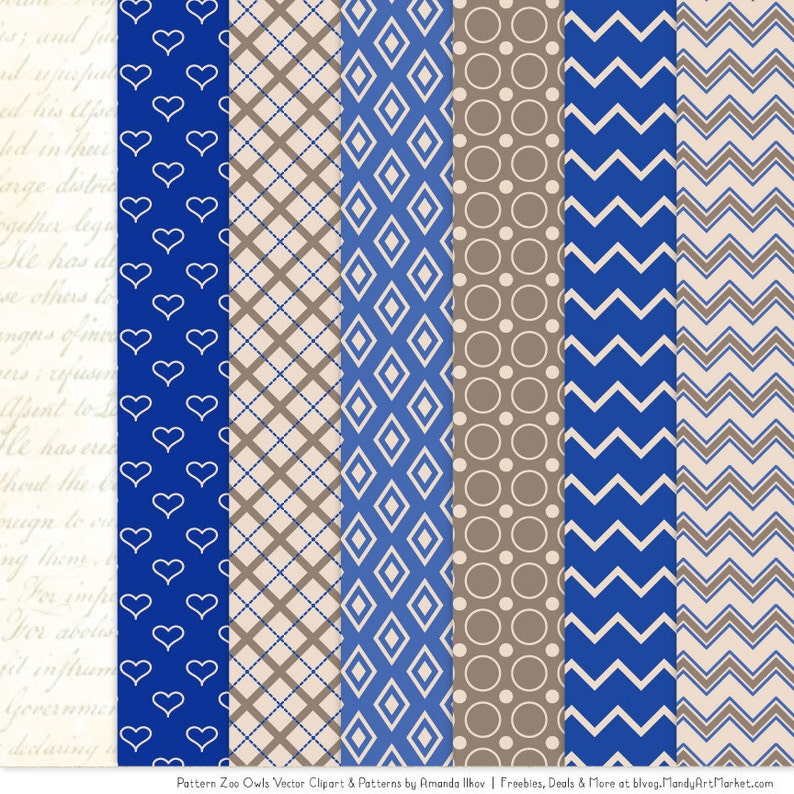 Patterned Royal Blue Owls Clipart and Digital Papers Blue | Etsy
