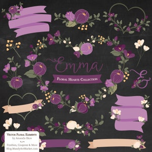 Emma Floral Heart Clipart & Vectors in Plum - Plum Flowers, Plum Floral ...
