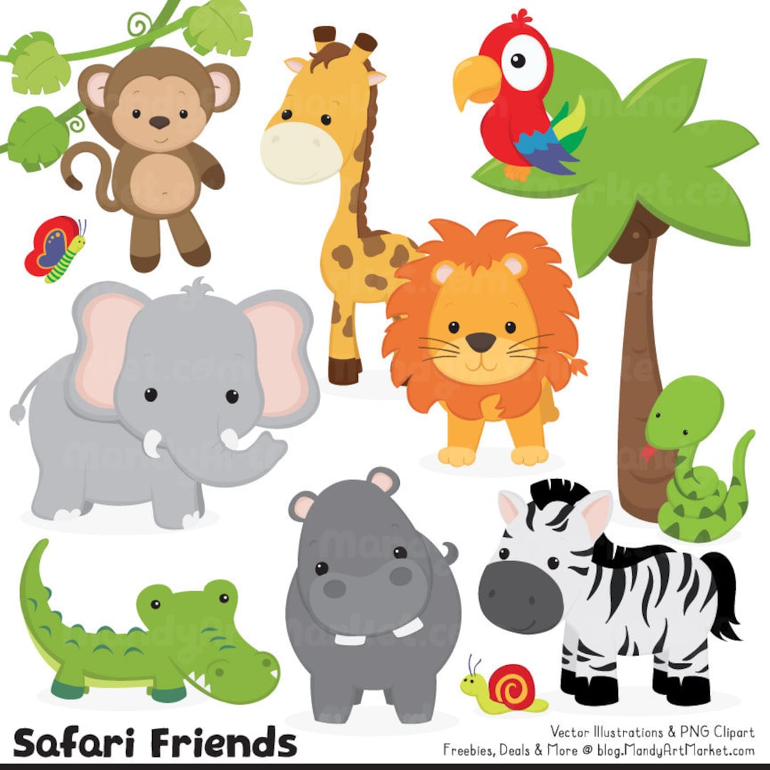 Cute Jungle Animal Clipart - Cute Safari Clipart, Jungle Animal Vectors ...