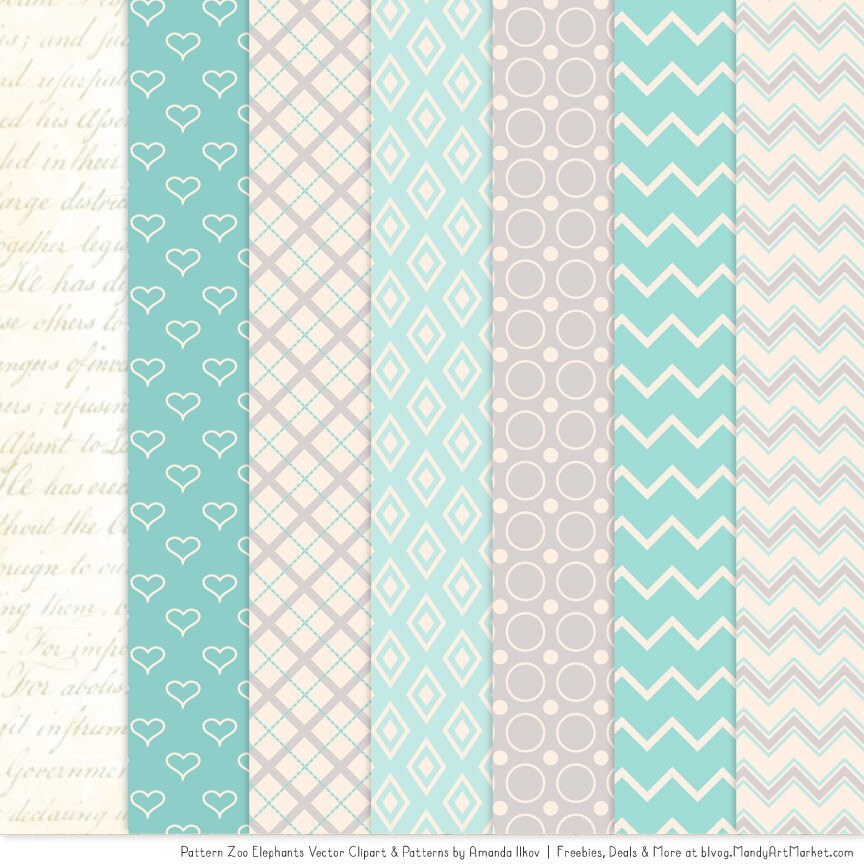 Patterned Aqua Elephants Clipart and Digital Papers - Aqua Elephant ...