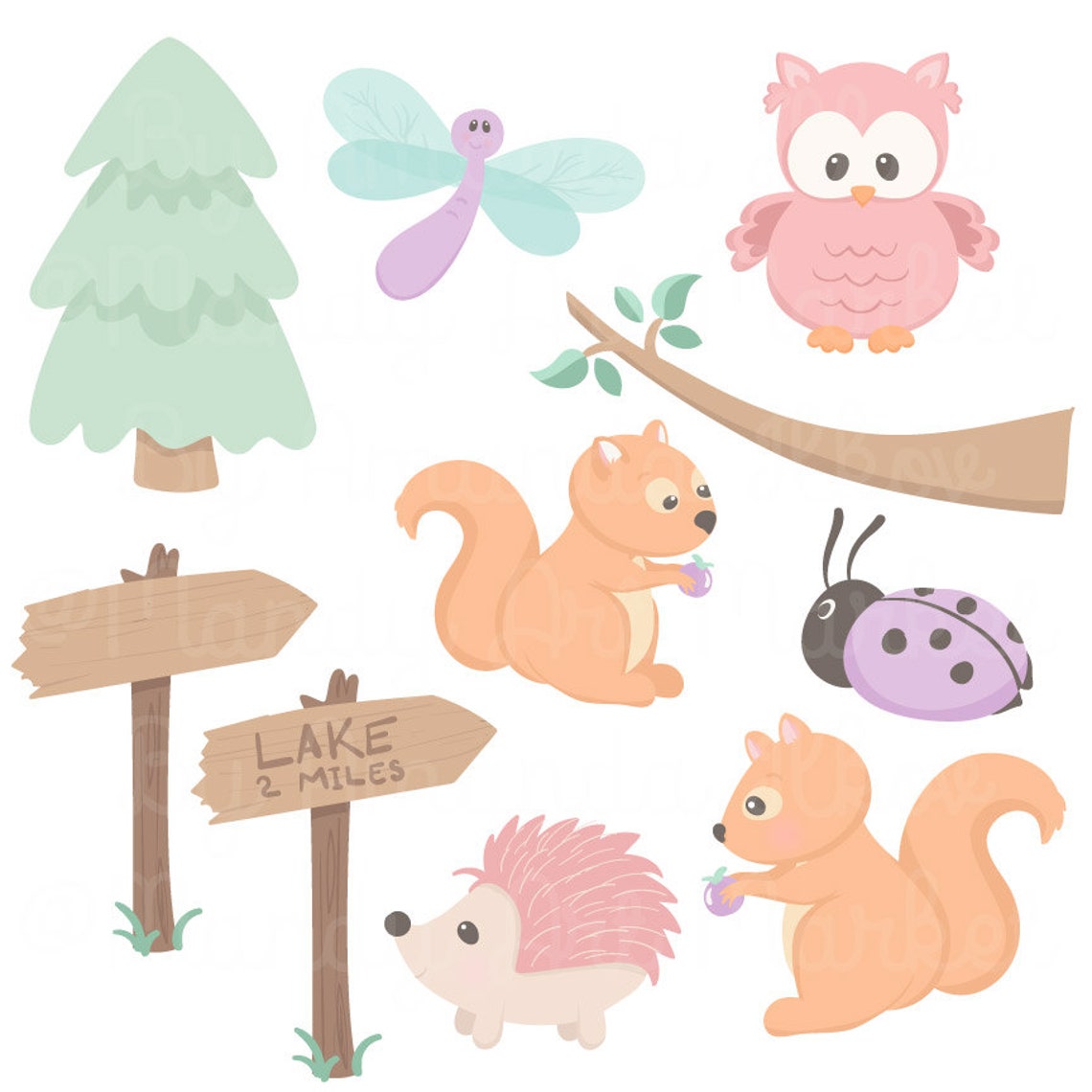 Cute Woodland Animals Clip Art & Papers - Woodland Clipart, Forest ...