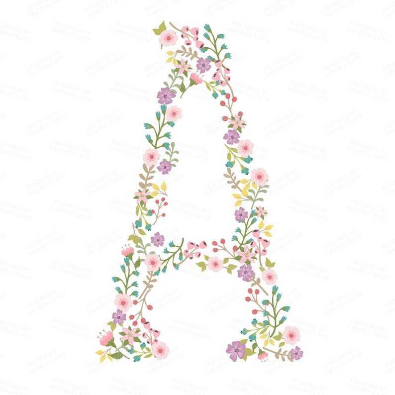 Professional Floral Alphabet Clipart & Vectors Floral | Etsy