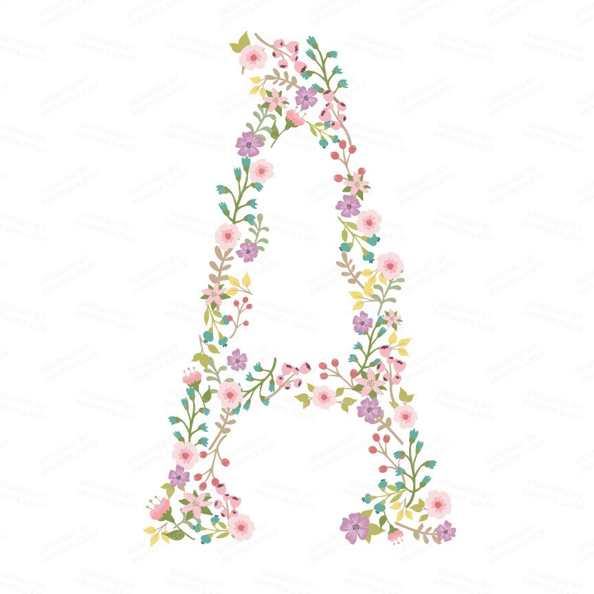 Professional Floral Alphabet Clipart & Vectors - Floral Monogram Clip ...