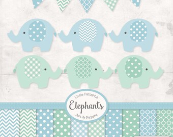 Premium Elephant Clipart Vectors & Digital Papers in Soft | Etsy