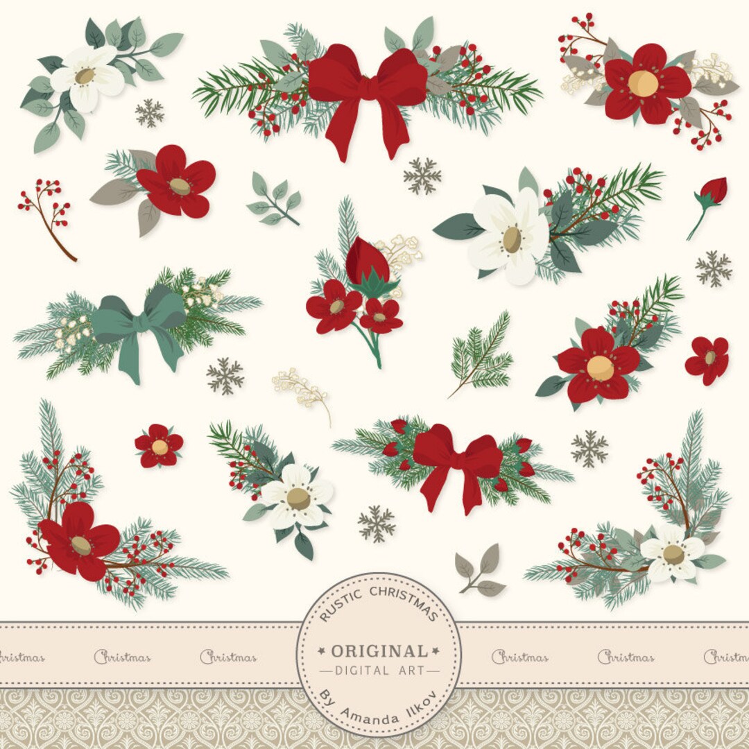 Premium Large Rustic Pine Floral Clip Art & Vectors! Christmas Clipart ...