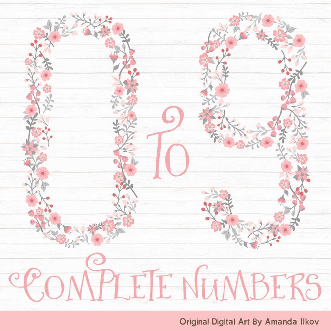 Premium Floral Numbers Clipart & Vectors in Pink and Grey - Pink Flower ...