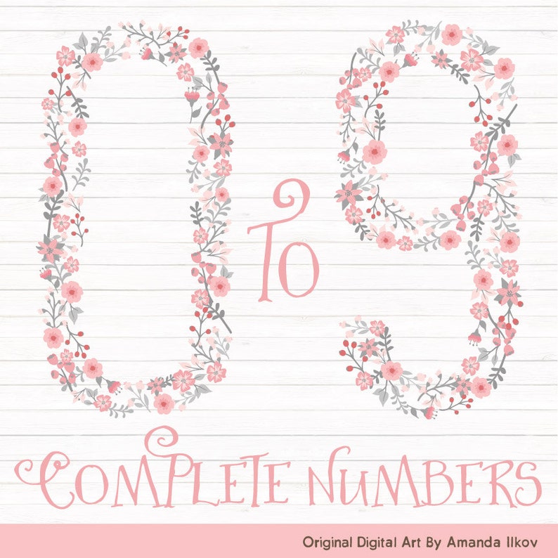 Premium Floral Numbers Clipart & Vectors in Pink and Grey - Pink Flower ...