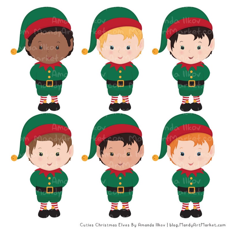 Cute Christmas Elves & Christmas Patterns Elf Clipart Elf - Etsy