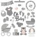 Premium Oh Baby Clipart & Vectors Set in Grey Grey Grey Baby Clipart ...