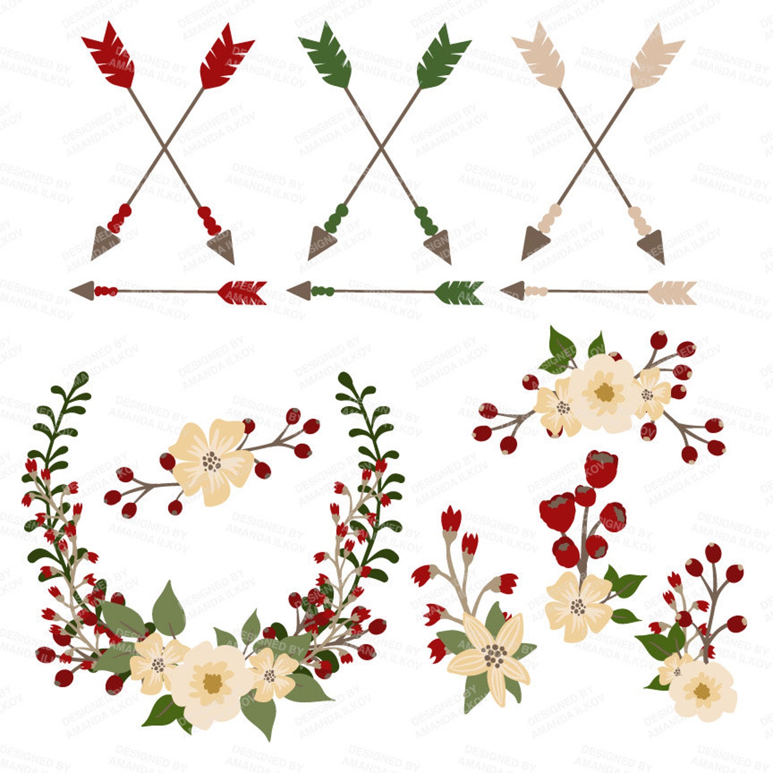 Professional Floral Heart Clipart & Vectors Floral Heart | Etsy