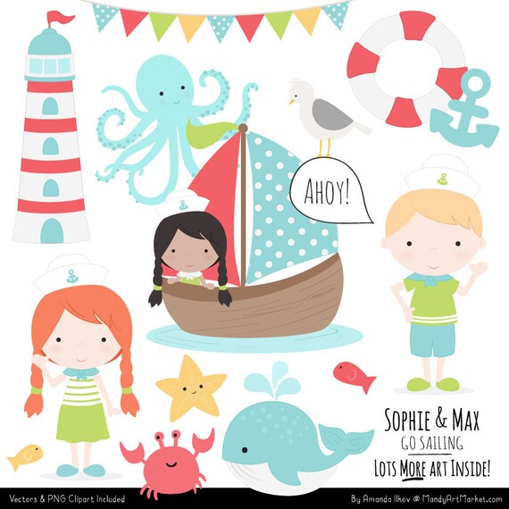 Cute Sailing Clipart in Fresh Cute Nautical Clipart - Etsy