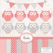 Premium Owl Clipart, Vectors & Digital Papers in Coral With Grey Coral ...
