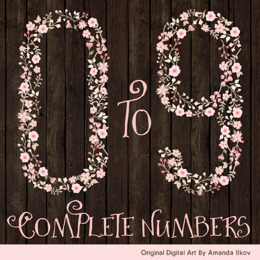 Premium Floral Numbers Clipart & Vectors in Soft Pink Soft - Etsy