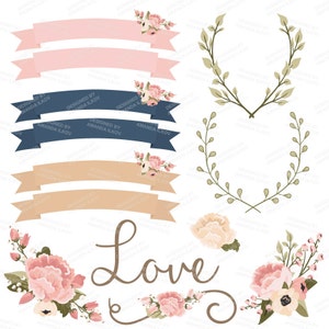 Premium Wedding Floral Clipart & Vectors - Navy and Blush Wedding ...