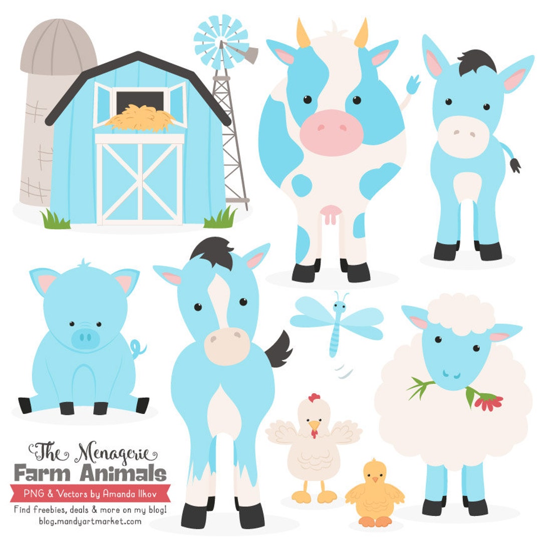 Premium Bright Blue Farm Animals Clip Art & Vectors Blue Farm Animals ...