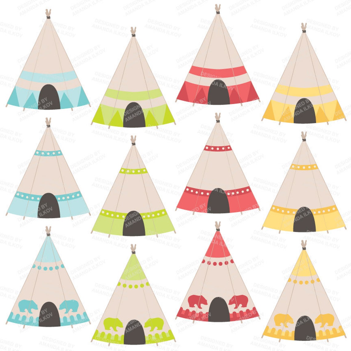 Professional Tribal Clipart & Vectors Tribal Clip Art Tipi - Etsy