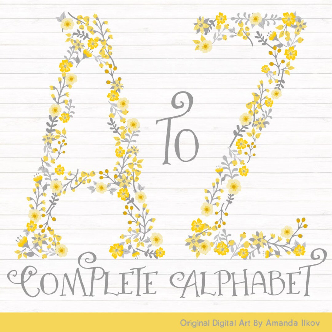 Professional Floral Alphabet Clipart & Vectors - Yellow Floral Monogram ...