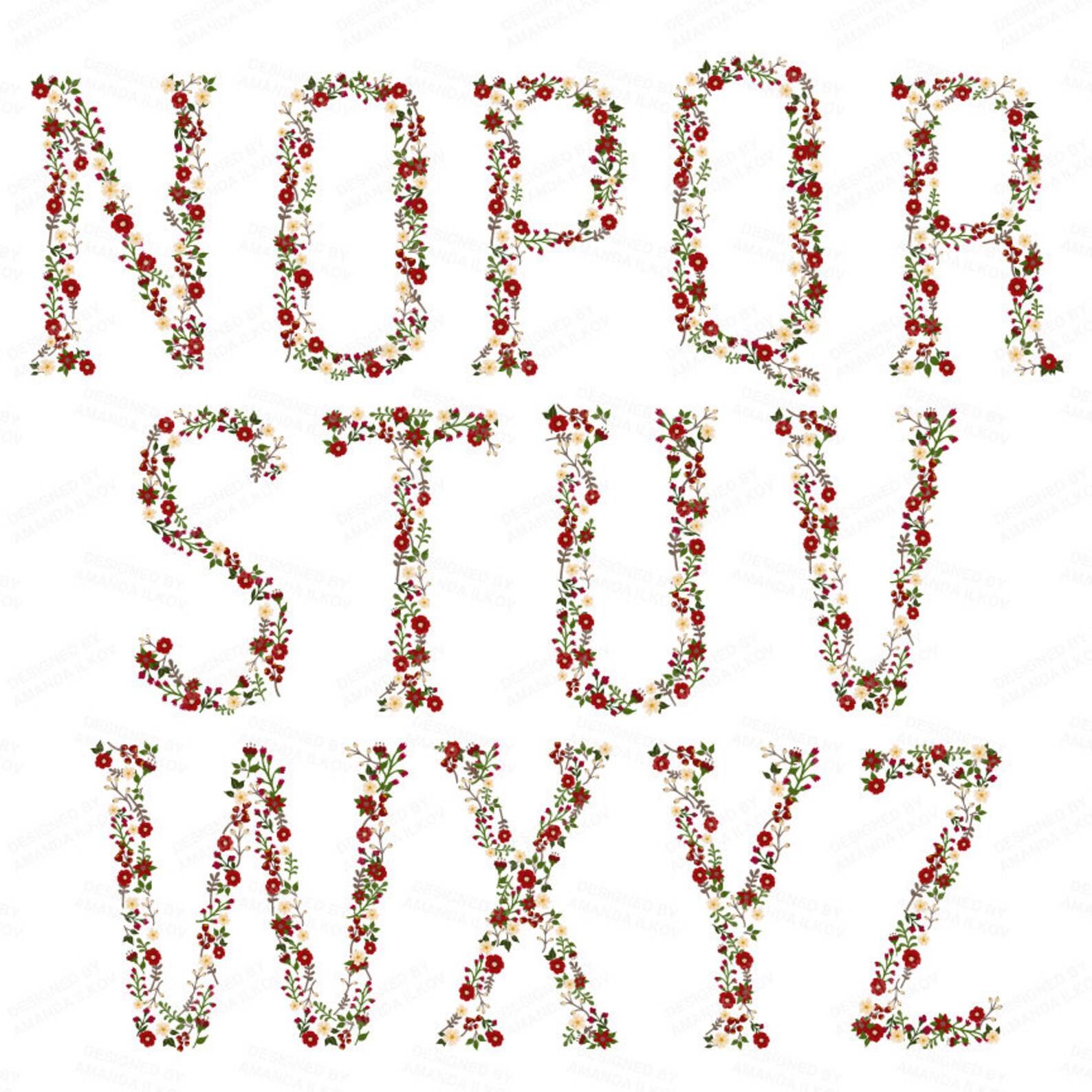 Professional Floral Alphabet Clipart & Vectors Christmas - Etsy