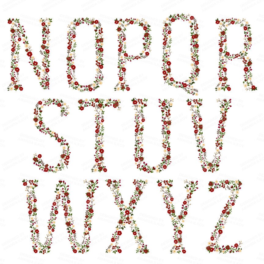 Professional Floral Alphabet Clipart & Vectors Christmas - Etsy