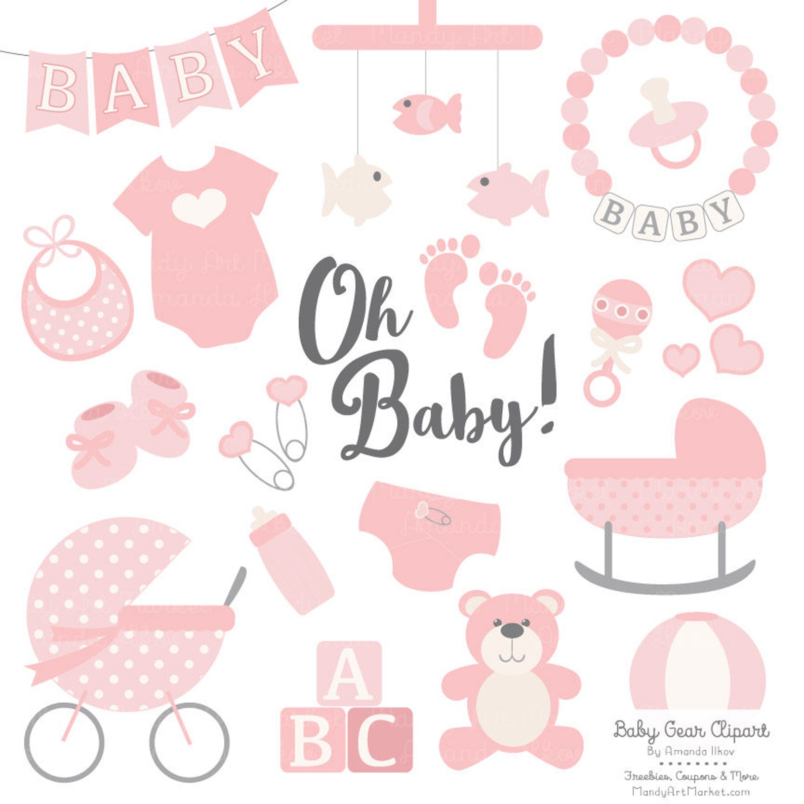 Premium Oh Baby Clipart & Vectors Set in Soft Pink Soft Pink - Etsy
