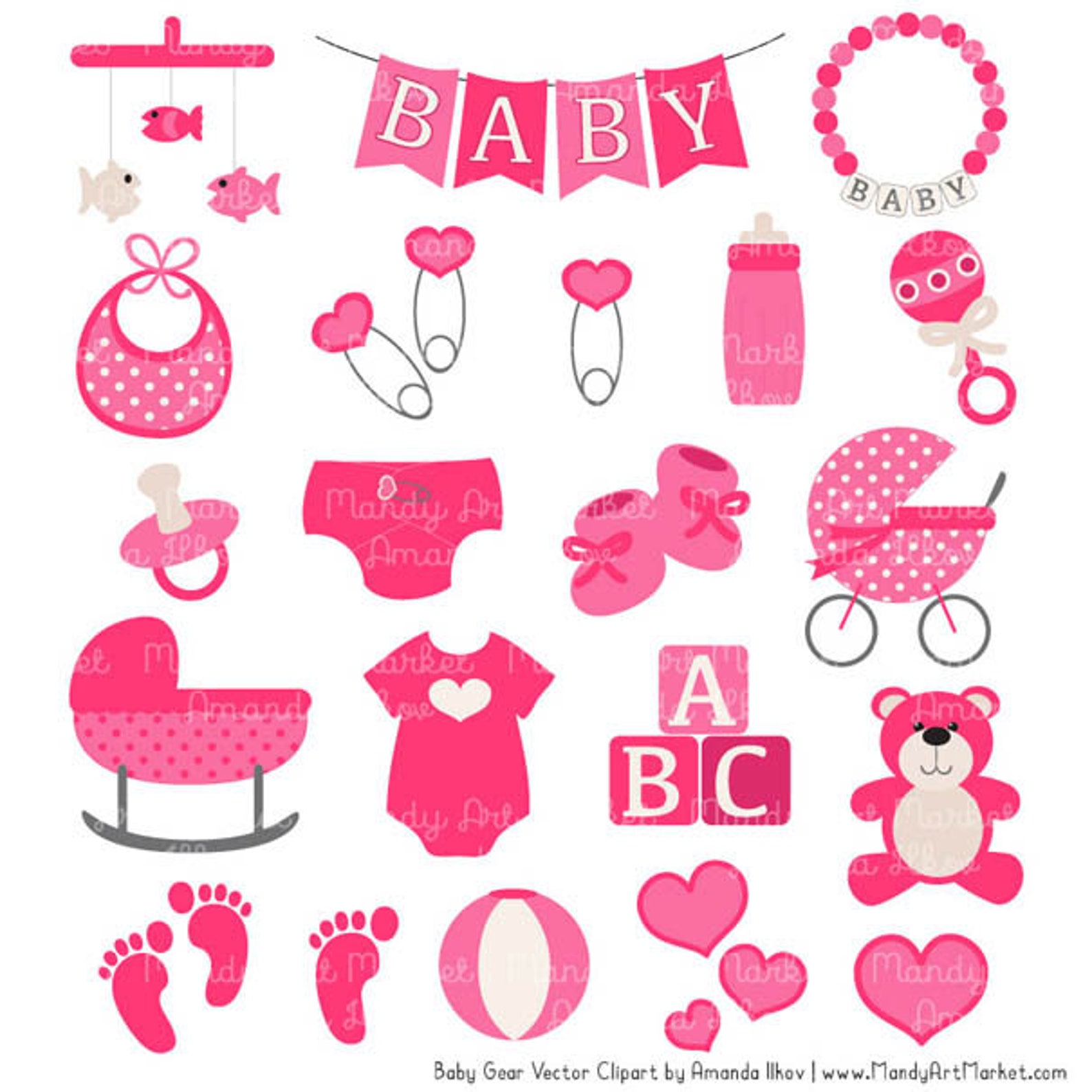 Premium Oh Baby Clipart & Vectors Set in Hot Pink Hot Pink | Etsy