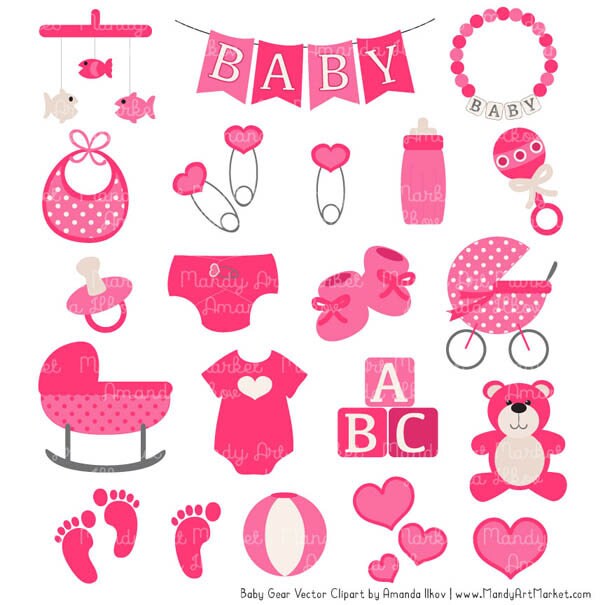 Premium Oh Baby Clipart & Vectors Set in Hot Pink - Hot Pink Pink Baby ...