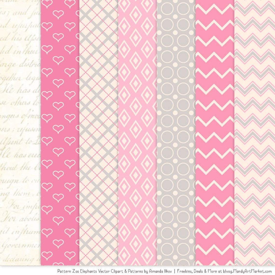 Patterned Pink Elephants Clipart and Digital Papers Pink | Etsy