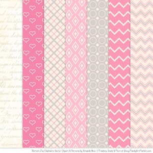 Patterned Pink Elephants Clipart and Digital Papers - Pink Elephant ...