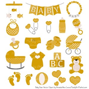 Premium Oh Baby Clipart & Vectors Set in Mustard - Mustard Yellow Baby ...